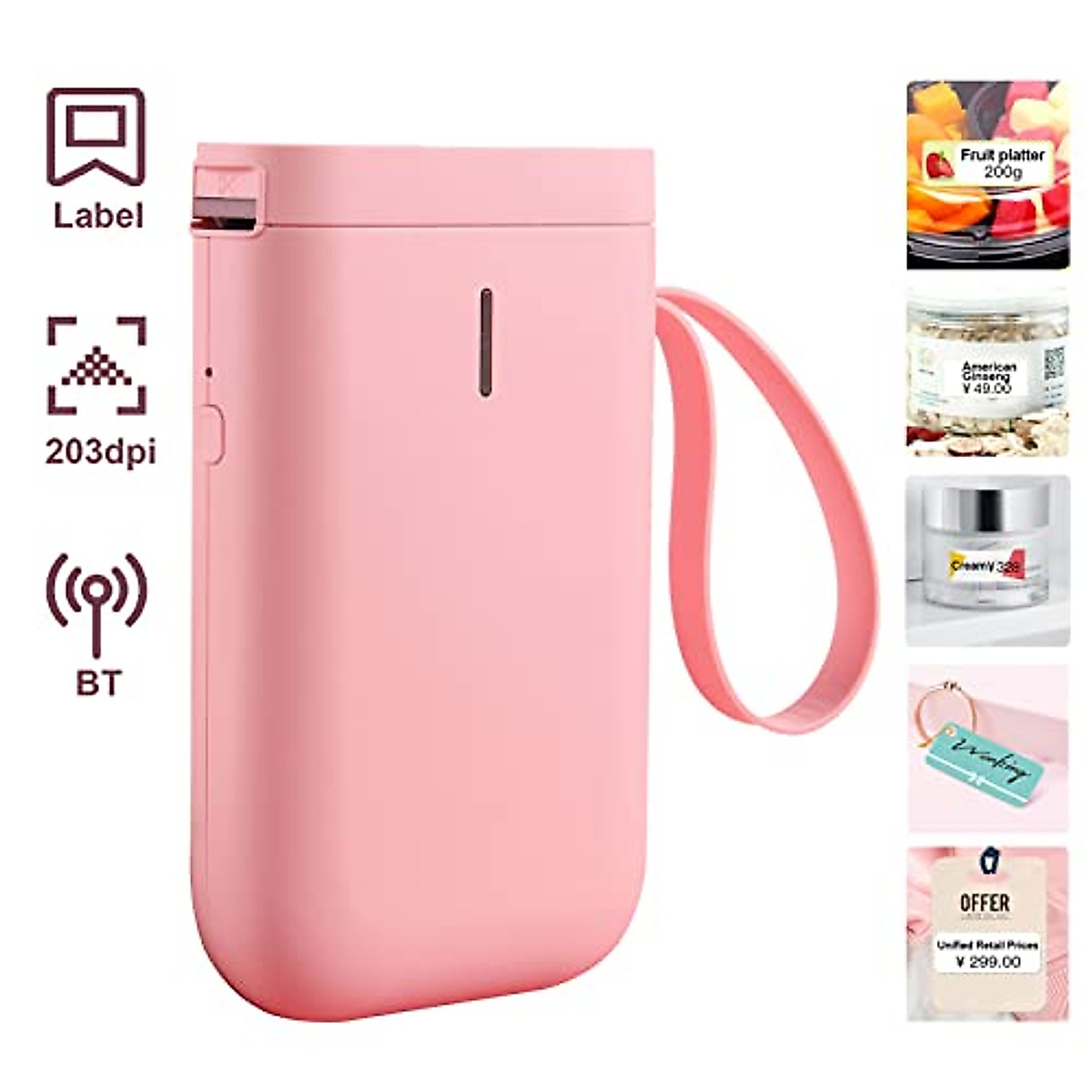 Leepesx Label Maker Machine with Tape, Portable Handheld Thermal Label Printer, Wireless BT Label Maker Sticker Machine, for Home Office School Supermarket Store (Pink)