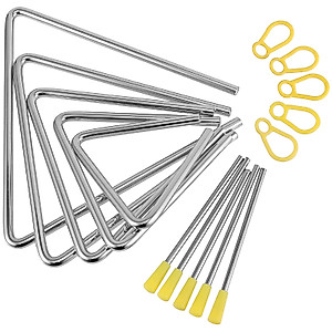 ZEONHAK 10 Pack 5 Sizes Musical Steel Triangle Percussion Instrument with Striker, Triangle Music Instrument, Triangle Hand Percussion Instrument for Children Music Enlightenment, 4, 5, 6, 7, 8 inch