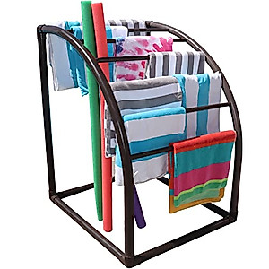7 Bar Curved PVC Towel Rack - Free Standing Poolside Storage Organizer - Also Stores Floats, Paddles and Noodles, 37.5" W x 37.5" L x 49.5" H, (Brown) Style 144574