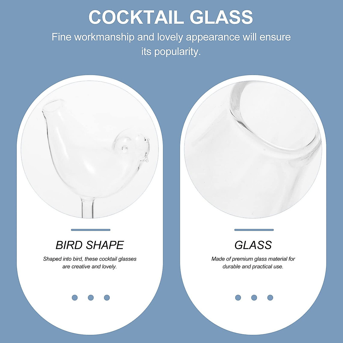 Wine Glasses Set of 8, Bird Shape Wine Glasses Cocktail Glass, Bird Martini Glasses for Holidays Anniversary Birthday Wedding Party Celebrations 5 Ounce/150ml