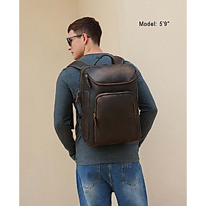 Taertii Vintage Full Grain Genuine Leather Backpack for Men, 16" Laptop School Travel Business Overnight Bag Rucksack Daypack 22L
