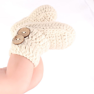 zefen Knit Crochet Baby Booties Newborn Socks Handmade Shoes Deep (Ivory, Small)