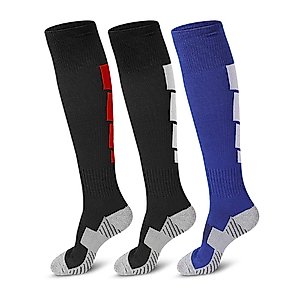 3 Pairs Soccer Socks, Sport Knee High Socks Calf Compression Athletic Socks for Mens and Women Running&Training Football Thickening Keep Warm Sock