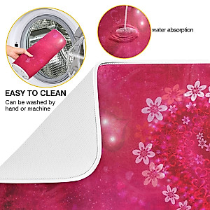 Valentines Day Love Heart Dish Drying Mat, Absorbent Drying Pad Dish Mat Large Kitchen Mat, 16" x 18"