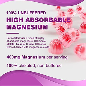 Sugar-Free Magnesium Filled Gummies 400mg - 5 Highly-Absorbable Forms (Mg Glycinate, Taurate, Malate & More) - w/Potassium, Zinc, Vitamin D3 & B6 25mg - Supports Muscles, Bones, Mood & Energy, 60Cts
