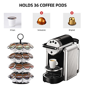 Tecbeauty Coffee Pod Holder, K Cup Holders for Counter, K Cup Carousel, Coffee Pods Storage Organizer Stand (Capacity of 36 Pods) - Rotatable