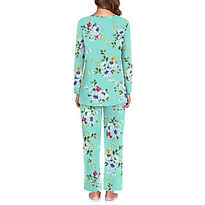 TAOHUADAO Women's Fall Pajamas Set with Pockets Soft Pants with Long Sleeve Top Ladies Sleepwear Plus Size Pjs Loungewear L, Mint Green