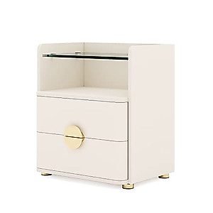 2-Drawer Nightstands Set of 2, Modern Night Stand with Open Tempered Glasses Storage Space, Wooden Bed Side Table for Bedroom, Side End Table for Living Room, Easy Assembly