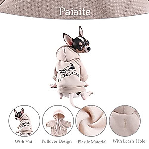 Paiaite Beige Chihuahua Dog Hoodie Winter Small Dog Sweatshirt with Leash Hole Warm Pet Clothes for Puppy Dog Sweater Coat Clothing DOGCH M