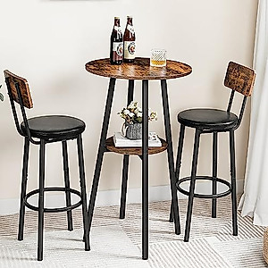 HOOBRO Bar Table, Round Pub Table, 2-Tier Bistro Table with Storage, High Top Table, Cocktail Table with Top Particleboard, for Kitchen, Living Room, Meeting Room, Rustic Brown and Black BF55BT01