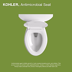 KOHLER 24495-A-0 Border ReadyLatch Elongated Toilet Seat, Quiet-Close Lid and Seat, Grip-Tight Bumpers and Installation Hardware, White
