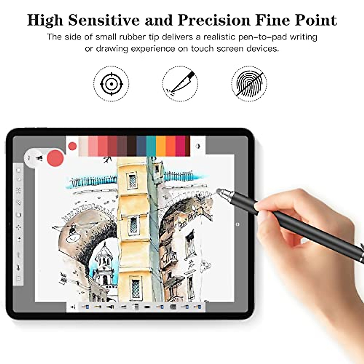 METRO Universal Stylus Pens for Touch Screens - High Sensitivity Capacitive Stylus Fiber Tips 2 in 1 Touch Screen Pen for iPad iPhone and All Other Tablets & Cell Phones (Black/Blue/Purple/Pink)