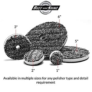 Buff and Shine URO-Fiber Microfiber Pad for Car Compounding, Cutting, Buffing, Waxing, and Polishing - Compatible with Long-Throw, High-Action, Dual-Action, and Random Orbital Polisher - 3 in (2 Pad)
