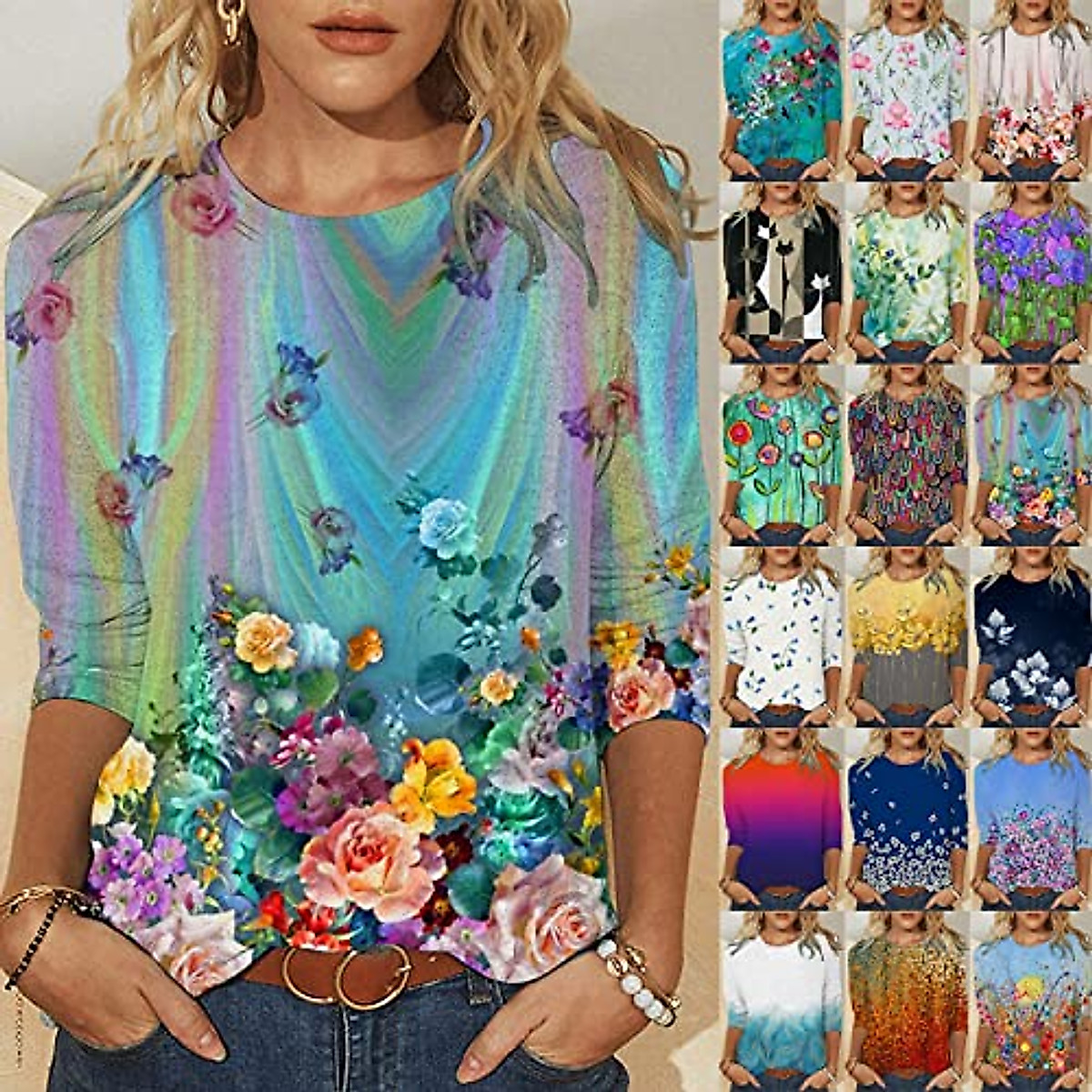 Tops for Women Waffle Knit Blouse Casual Loose T Shirts Puff Lace Hollow-Out Long Sleeve Casual Top Womens Tops Dressy