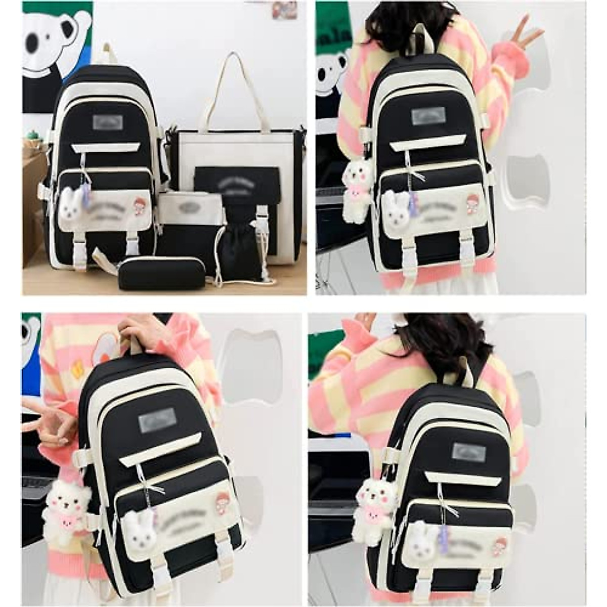 TOAOSET Kawaii Backpack 5Pcs Set Lightweight aesthetic backpack,Teens laptop computer cute backpacks for girls (girls backpack,one size)