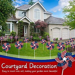 Gushu 20pcs Fourth of July Pinwheels,Red White and Blue 4th of July Decorations American Flag Pinwheel, Garden Wind Spinners Patriotic Yard Outdoor Decor, Memorial Day Independence Party Supplies