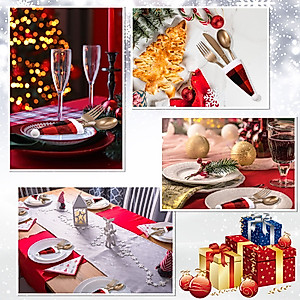 Sawysine 36 Pcs Christmas Santa Hats Silverware Holders Plaid Xmas Dinnerware Decorations Table Supplies Flatware Organizers Decor for Cutlery Party Dinner