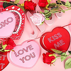 Whaline 3Pcs Valentine's Day Conversation Hearts DIY Banners Kit Include Red Pink Hearts and Ribbons Romantic Paper Hanging Bunting Garland with Sayings for Valentines Party Home Wall Decor, 8.2Ft