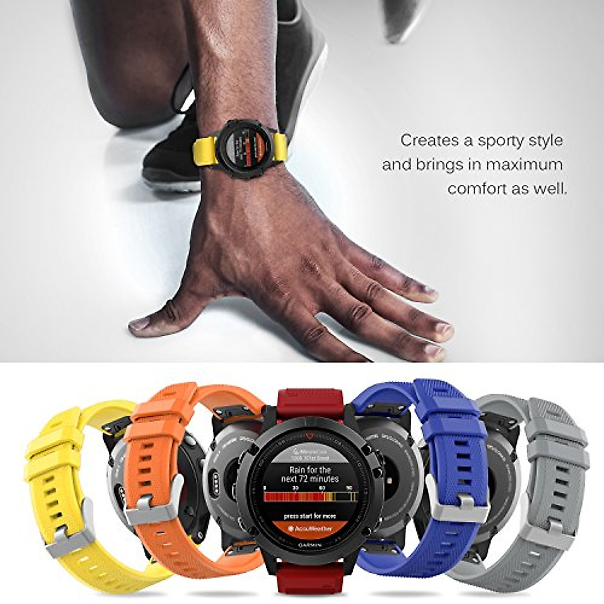 MoKo 22mm Band Compatible with Garmin Fenix 7/Fenix 6/6 Pro/Fenix 5/5 Plus/Forerunner 965/955/945/935/Aproach S60/S62/Quatix 6 /MARQ Smart Watch, Soft Silicone Replacement Strap, Yellow