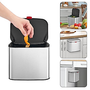 Nunsino Hanging Kitchen Compost Bin 4 Liter / 1.05 Gallon includes 30 Compostable Bags, Trash Can with Removable Inner Bucket, Stainless Steel, Airtight Lid, Silver