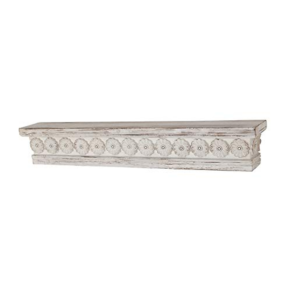 Deco 79 Wood Floral Intricate Carved 1 Shelf Wall Shelf, 36" x 5" x 6", White