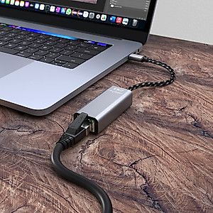 USB C Ethernet adapter with break-proof, full metal case (USB-C male to RJ45 LAN female, stable network/internet connectivity for notebook/MacBook/tablet at 1Gbit/s, 4in cable) by CableDirect