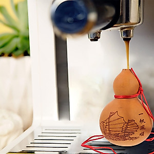 DOITOOL 2PCS Gourd Wine Flask Bottle Chinese Wu Lou Wine Bottle with Stopper Wooden Chinese Feng Shui Hu Lu Gourd Ornament for Home Kitchen ( Khaki )