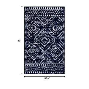 Wonnitar Moroccan Washable Rug 3x5, Blue Non-Slip Entryway Area Rug, Soft Farmhouse Bedroom Throw Mat, Geometric Low Pile Scandinavian Accent Carpet for Entry Kitchen Basement (Blue,3'x5')