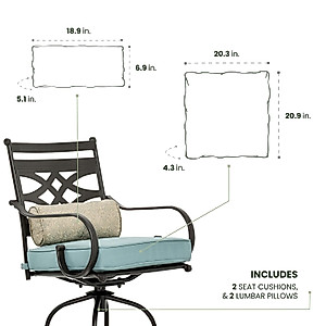 Hanover Blue Set of 2 Replacement Accent Montclair High Bar Chairs in Ocean, Weather-Resistant Seat Cushions and Lumbar Pillows for Outdoor Dining Set, 2pc