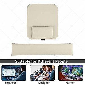 Large Mouse Pad with Wrist Support and Keyboard Wrist Rest Bean Bag Set, Ergonomic Mouse and Keyboard Arm Rest Cushion Filled Ergo Beads, Easy Typing Office (Light Khaki)