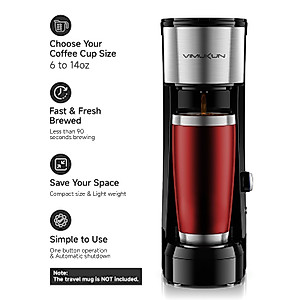 Vimukun Single Serve Coffee Maker Coffee Brewer Compatible with K-Cup Single Cup Capsule, Single Cup Coffee Makers Brewer with 6 to 14oz Reservoir, Tall Size KCM010A (Black)