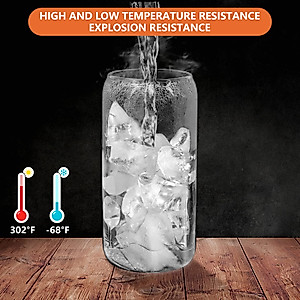 JOYMATE Drinking glasses with Bamboo Lids and Glass Straws 6pcs Set 16oz Can Shaped Glass Cups，Coffee Glasses，Cold Drinks Glasses，Cute Tumbler Cup，Cocktails cups，easy to clean-2 brushes