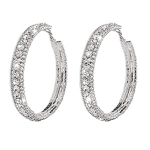 Wekicici Rhinestone Hoop Earrings Large Hoop Earrings with Rhinestone Crystal Hoop Earrings Earrings on Party or Daily Wear for Women(Silver)