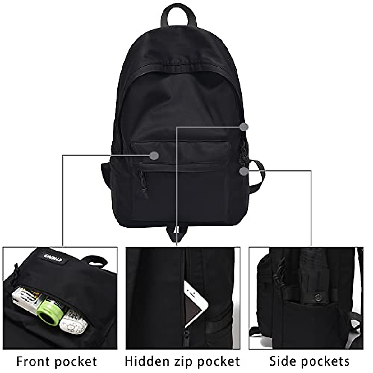 KUKUCAT School Backpack Waterproof Black Bookbag Suitable College High School Bags Laptop Backpack Suitable for Men Women (Black)