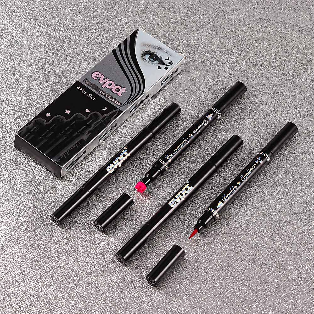 BINGBRUSH Double-sided Liquid Stamp Eyeliner Pen, Face Stamps Makeup Extremely Black Waterproof Slim Gel Felt Tip High Black Pigment Liquid Eyeliner & Seal (Colorful)