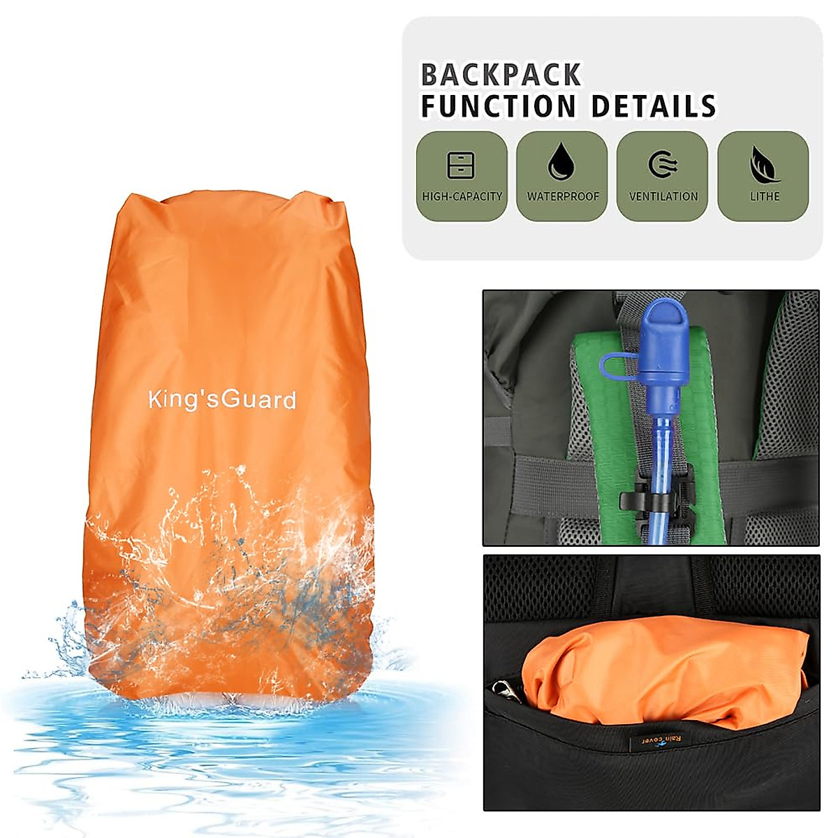 FreeKnight 60L Waterproof Lightweight Hiking Backpack Outdoor Sport Daypack with Rain Cover Camping Travel Bag for Climbing Fishing Men Women, Green