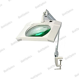 (Glass Lens) Professional LED Magnifying Lamp with Clamp, 7x6 inch Glass Lens, 1200 Lumens 5600K-6000K Daylight Bright 60 SMD LED, Work Light Mounting Bracket Clamp (5 Diopter) BoliOptics MG16302211