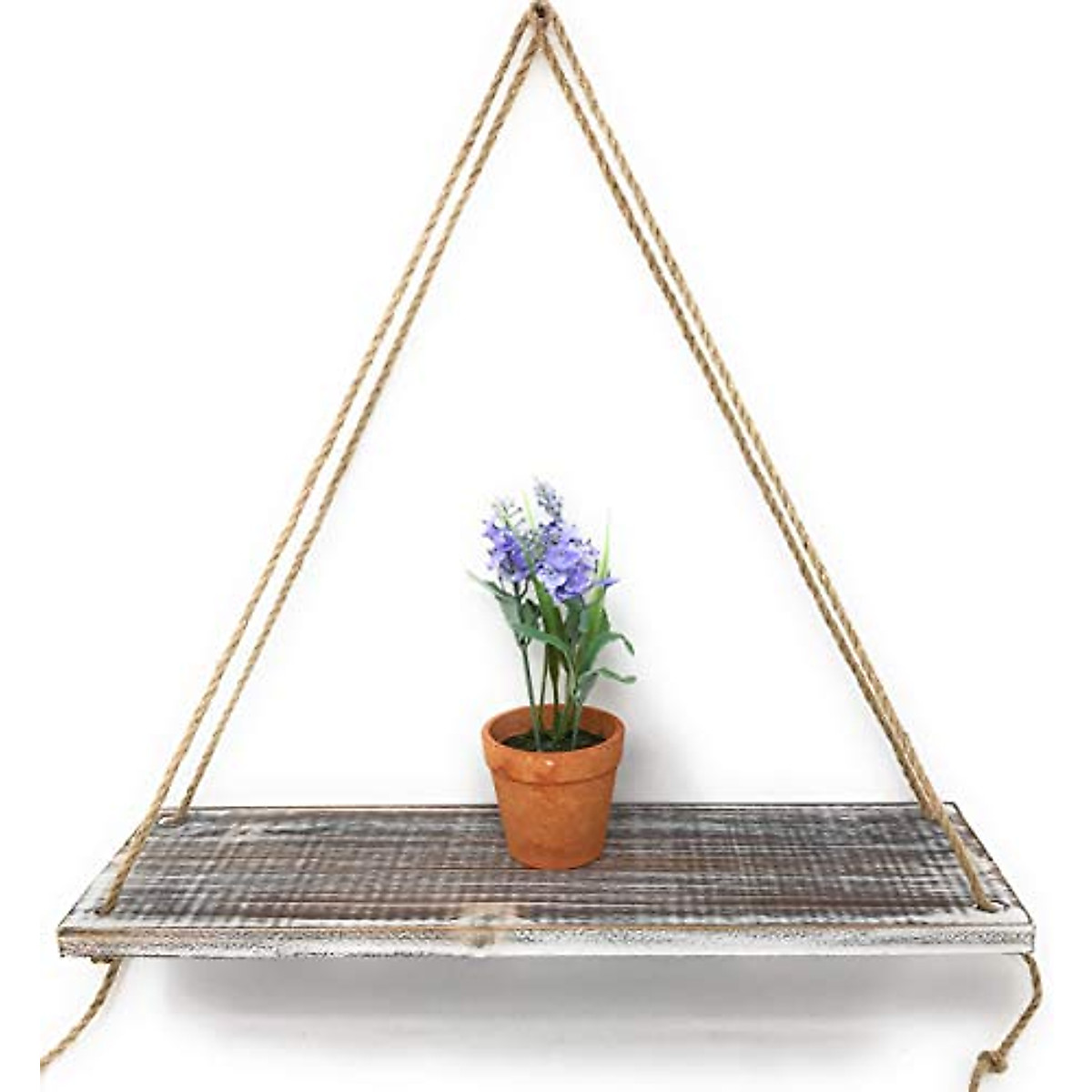 MtnGift Farmhouse Boho Rustic Rope Hanging Shelf - Floating Wooden Decorative Wall Swing Shelves (Set of 3)