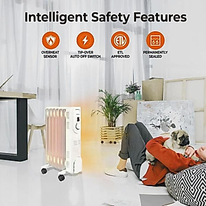 Comfort Zone Electric Oil-Filled Radiant Radiator Space Heater, Never Refill, Adjustable Thermostat, Tip-Over Switch & Overheat Protection System, Ideal for Home, Bedroom, & Office, 1,200W, CZ7007J