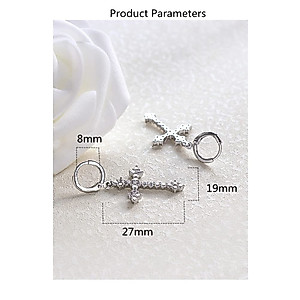 Fashion CZ Cross Dangle Earrings for Women Girls Hypoallergenic Crystal Charms Drop Dangling Huggie Small Hoop Cartilage Cuff Dainty Punk Faith Jewelry Gifts for Prayer (Silver)