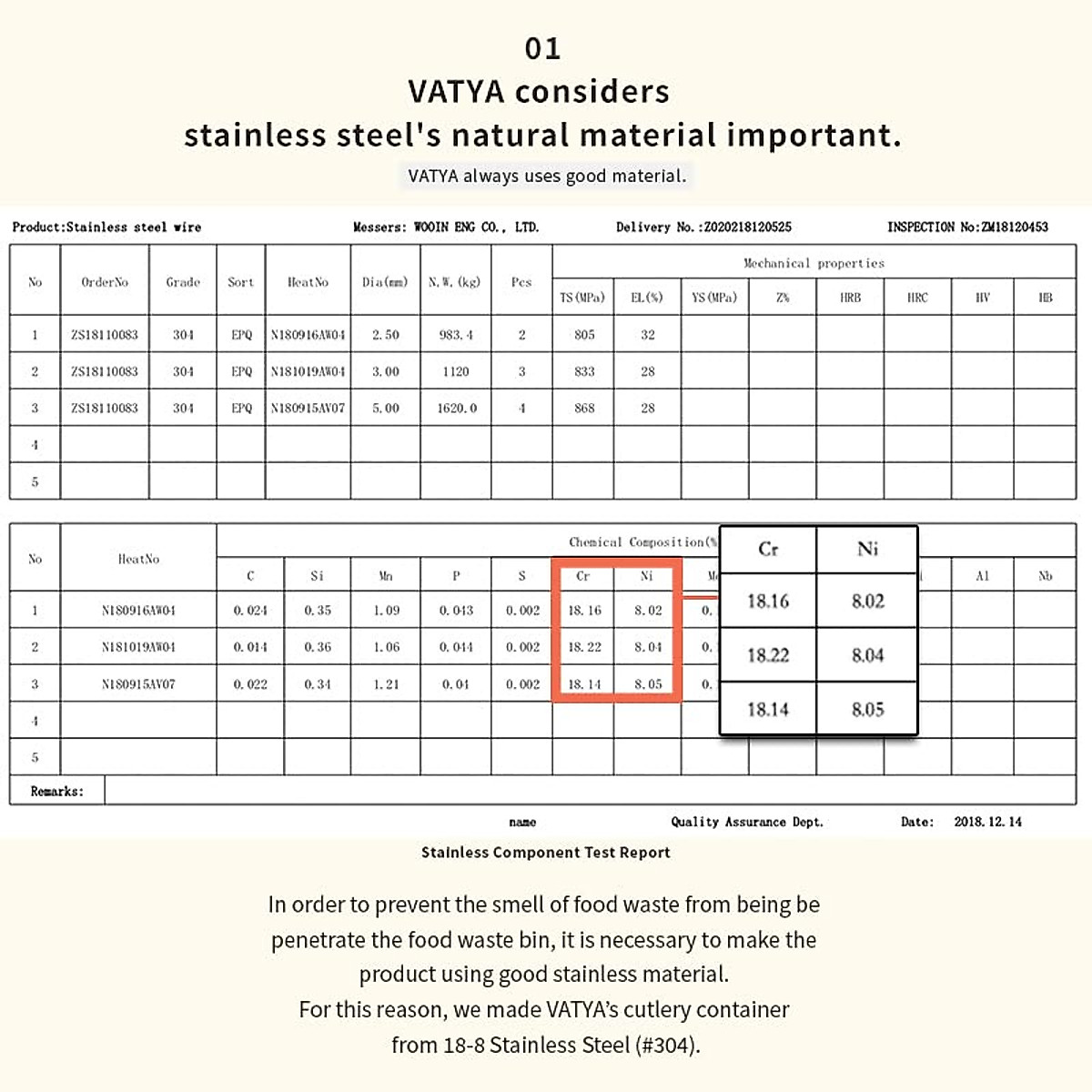 VATYA 18-8 Stainless Steel Vertical Cutlery Container, Silver