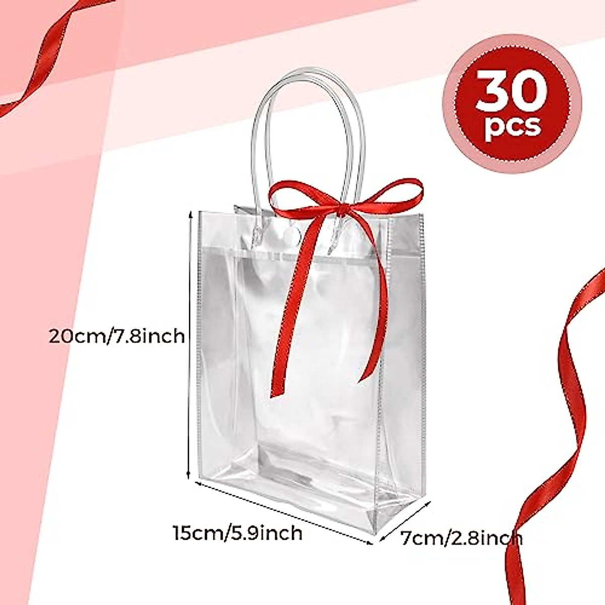 CZWESTC 36 Pcs Clear PVC Gift Bags with Handles, Small Transparent Gift Wrap Bags, Clear Tote Bag, Reusable Shopping Bags with Handle for Merchandise, Retail, Small Business (9.06 x 6.3 Inch)