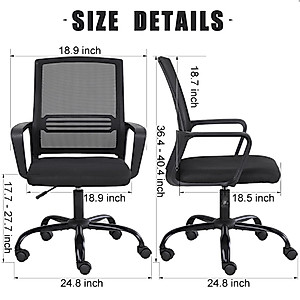 Desk Chairs Set of 8, Office Mesh Chair with Wheels Lumbar Support Rocking Ergonomic for Bedroom Living Room Home Executive Office Computer Chair Swivel Adjustable 36-40inch Black