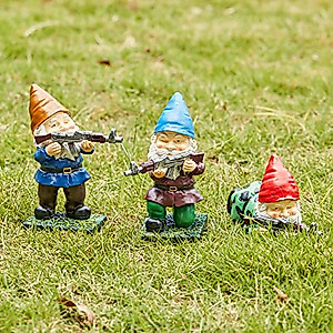 Military Soldier Garden Gnomes | Set of 3 | Gnome Army Combat Soldier Guardian - Lawn Statues Guns , Porch & Yard Art Decor, Hunting, Patriotic, AK47, Gun, Shotgun Lover, Indoor & Outdoor Valentines