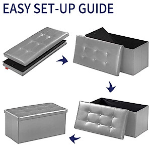 BRIAN & DANY 30" Faux Leather Folding Storage Ottoman Bench, Perfect Toy and Shoe Chest, Foot Rest,Coffee Table,Folding Bench Chest with Cover (Grey)