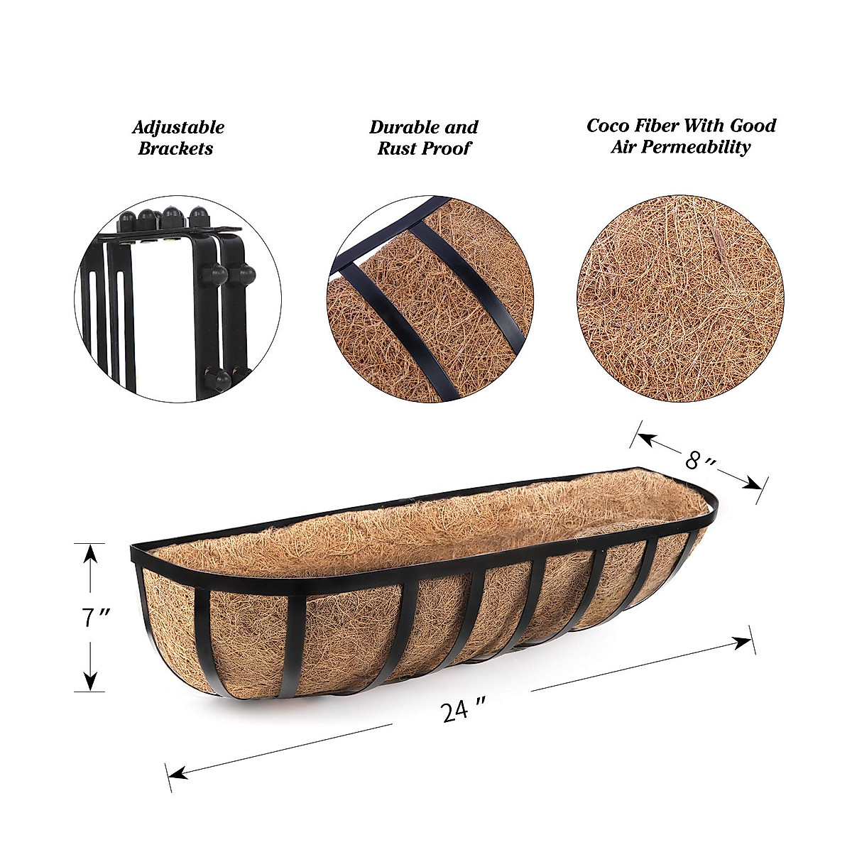 Sekcen Railing Planter Window Box Deck Balcony Rail Planter 24 Inch for Porch Fence Patio Outdoor 4 Pack