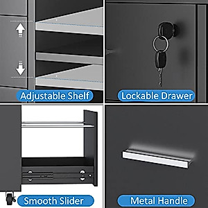 JUMMICO 3 Drawer Mobile File Cabinet, Wood Lateral Filing Cabinet with Lock, Printer Stand and Open Adjustable Storage Shelves for Home Office