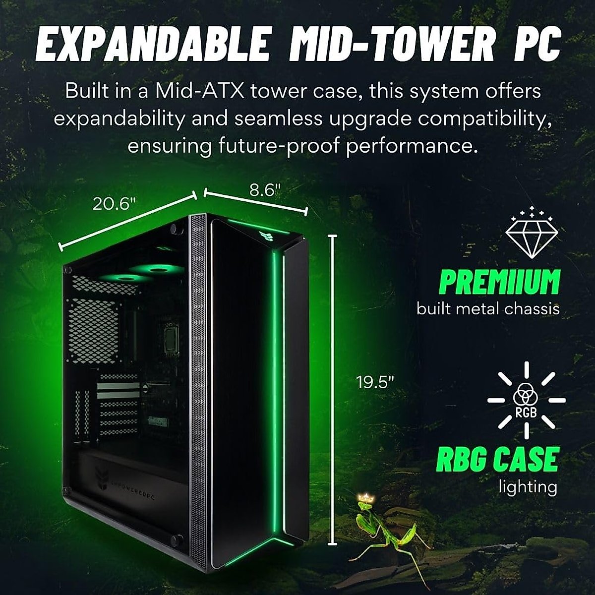 Empowered PC Mantis V2 Gamer Desktop (NVIDIA GeForce RTX 3070 (> 4060 TI), Intel 8-Core i7-11700F Processor, 32GB RAM, 512GB NVMe SSD + 2TB HDD, WiFi+BT, Windows 11 Home) Tower Gaming RGB Computer