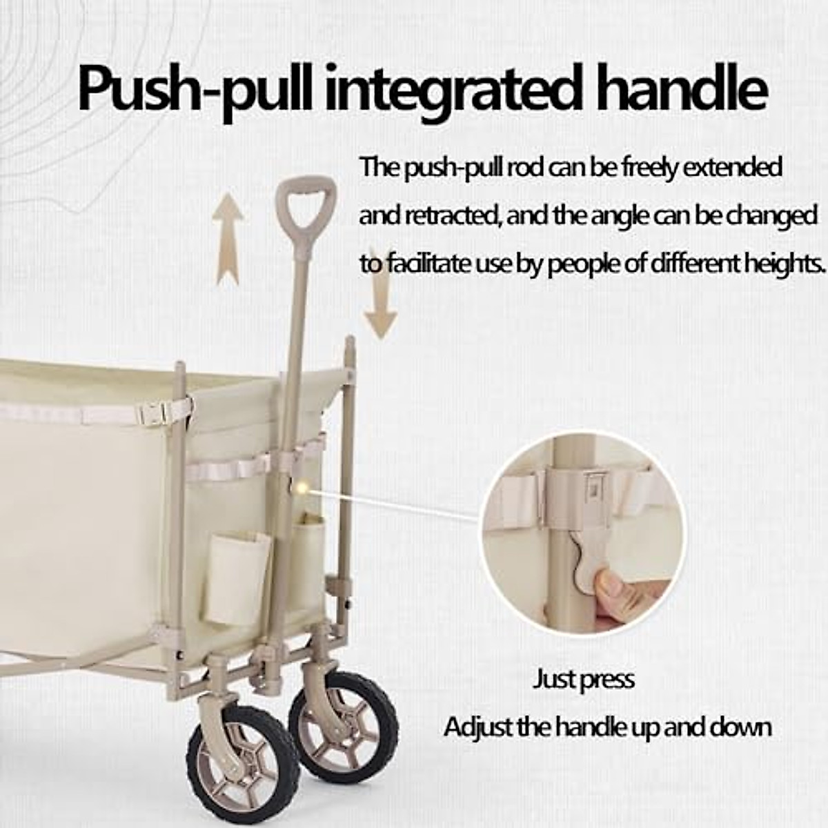 RINGGLO Folding Beach Wagon Cart with Brake Free Standing Collapsible Utility Camping Grocery Canvas for Camping, Shopping, Garden and Beach,Linen Brown