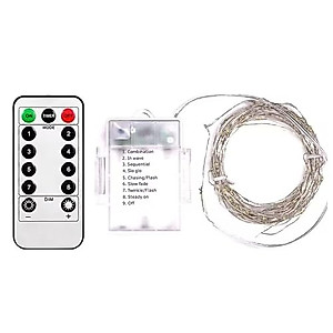 C-LARSS Battery Operated Fairy Lights 3 Pcs Copper Wire Waterproof Operated Led with Remote Control Dimmable Timer Function 8 Lighting Modes Garden Christmas White Light.
